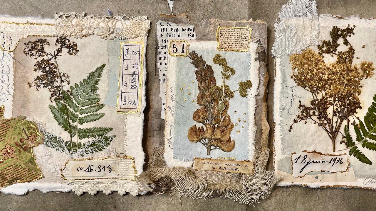 Creating beautiful journal decorations, with dried flowers, lace and labels. Tutorial. - YouTube