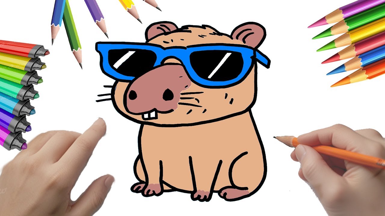 Cómo dibujar un capibara con lentes de sol para colorear - YouTube