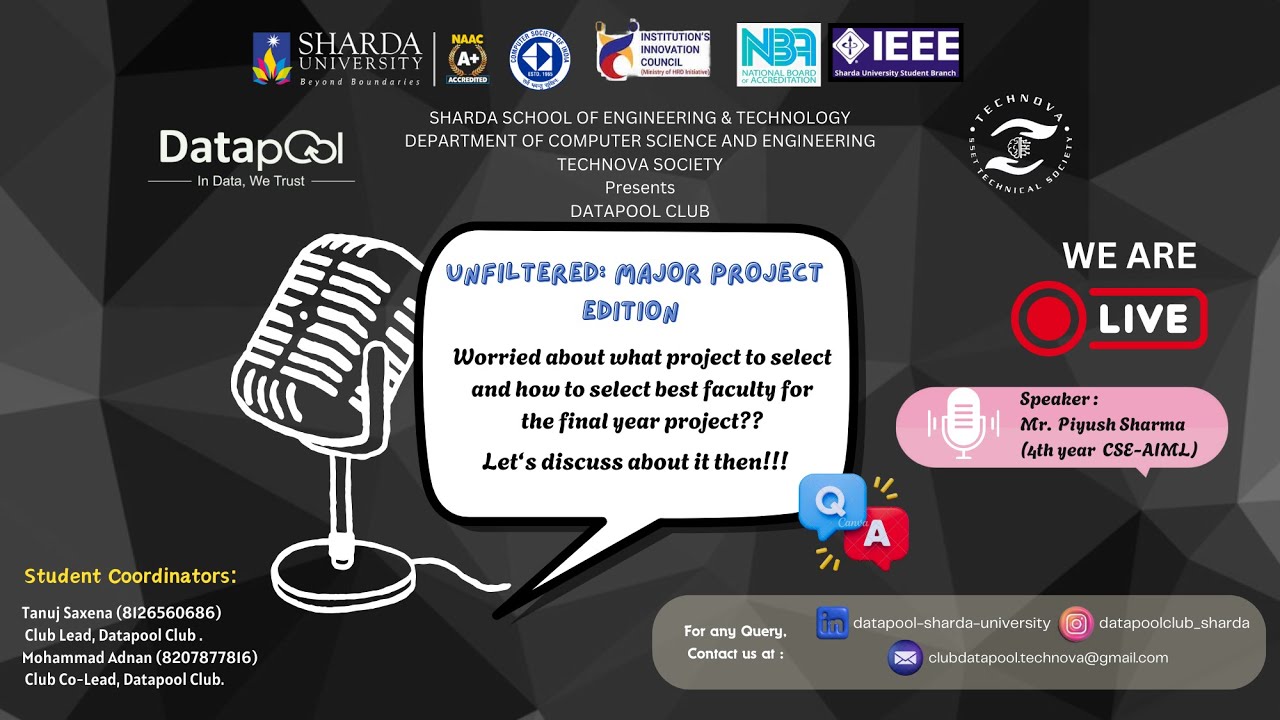 Final Year Project Chit-Chat Session | Datapool Club | Technova | @shardauniversity - YouTube