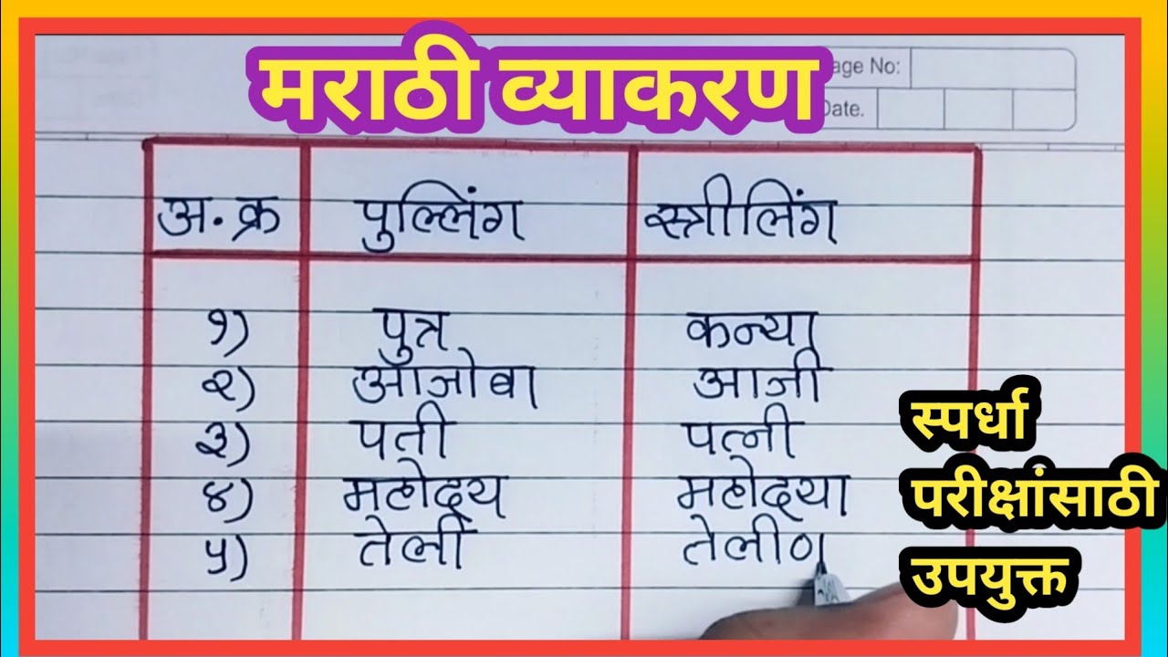 लिंग बदला/ पुल्लिंग स्त्रिलिंग शब्द/Ling Badla Marathi#Marathivyakran# ...