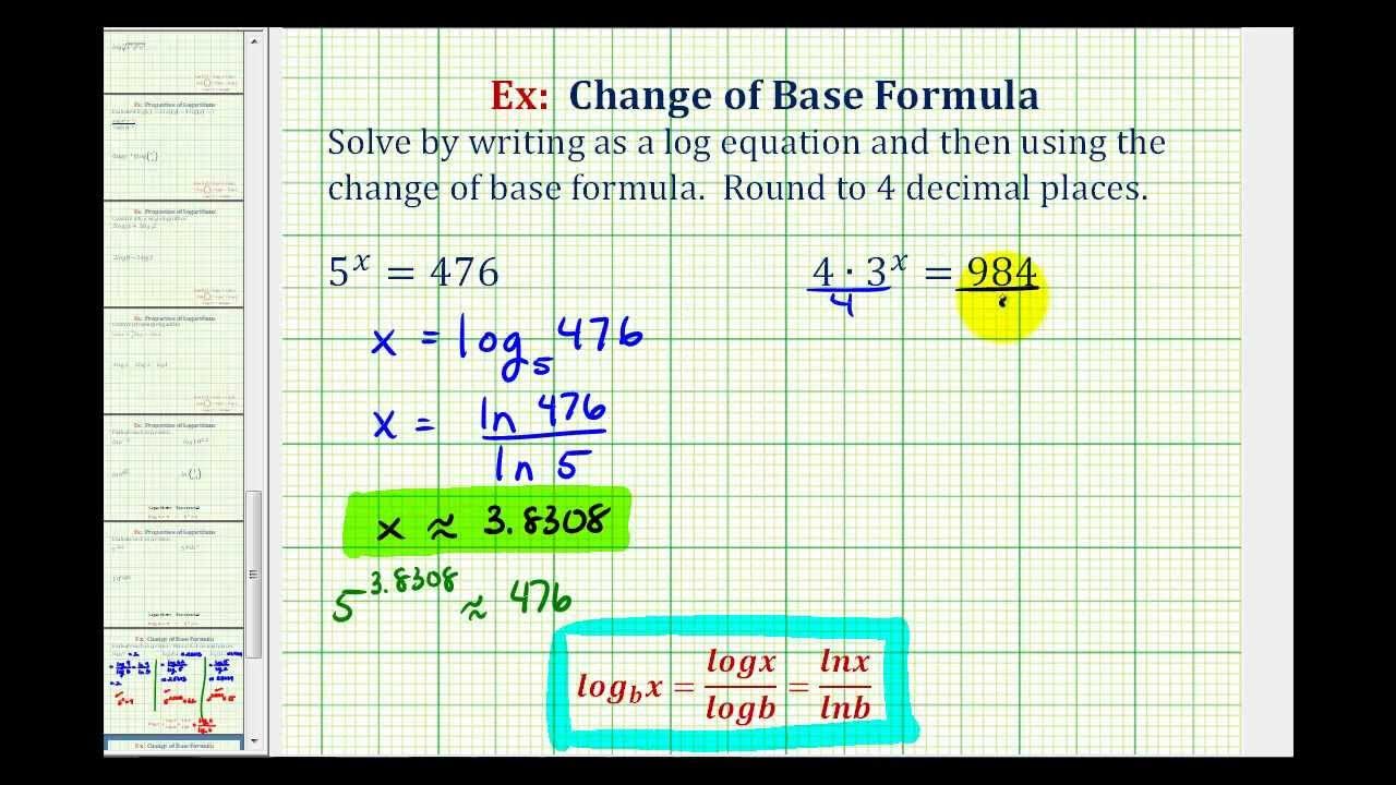 Ex: Change of Base Formula to Solve Basic Exponential Equations - YouTube