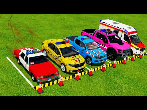 TRANSPORTING ALL POLICE CAR and AMBULANCE EMERGENCY VEHICLES WITH MAN TRUCKS! Farming Simulator 22