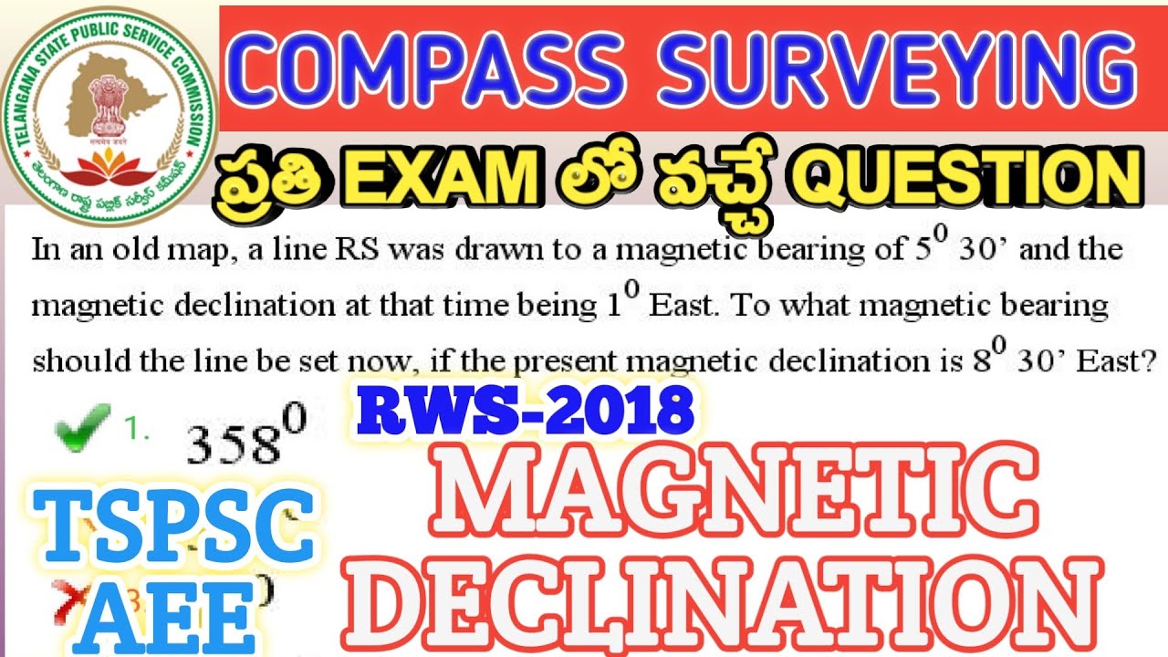 MAGNETIC DECLINATION || COMPASS SURVEYING || TSPSC AEE & AE || PREVIOUS ...
