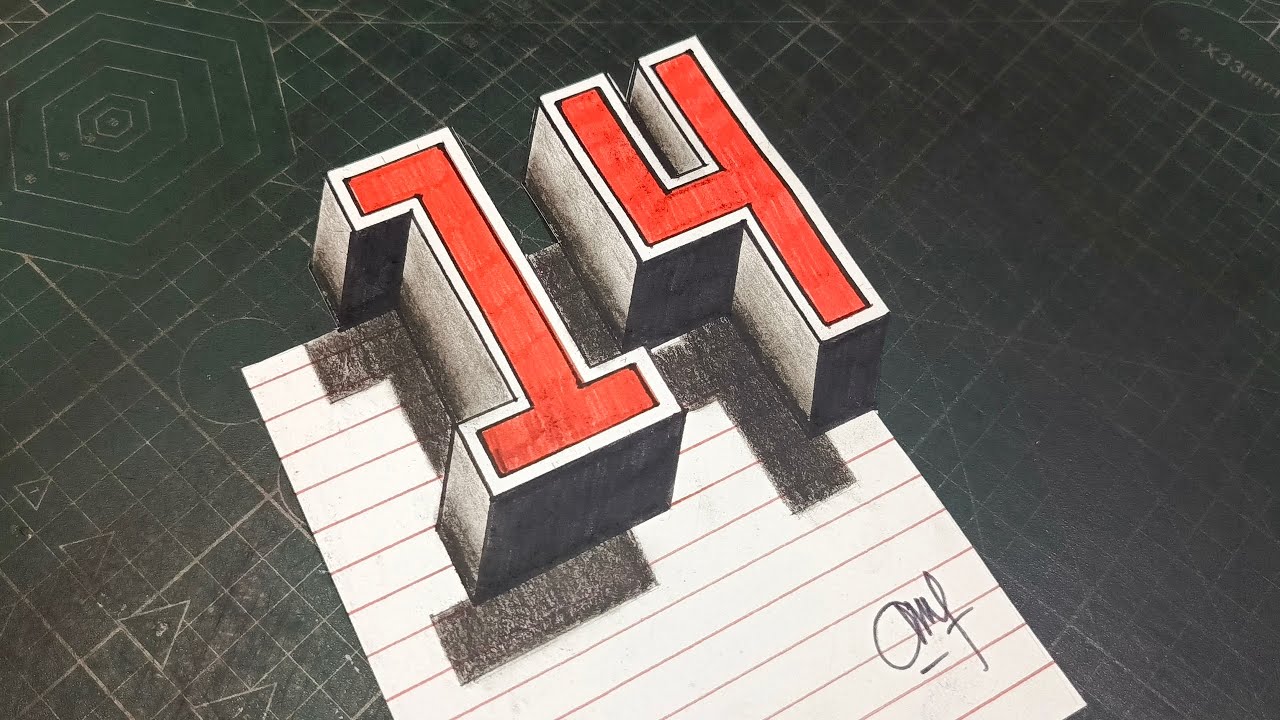 Cara Menggambar 3 Dimensi Angka "14" - YouTube