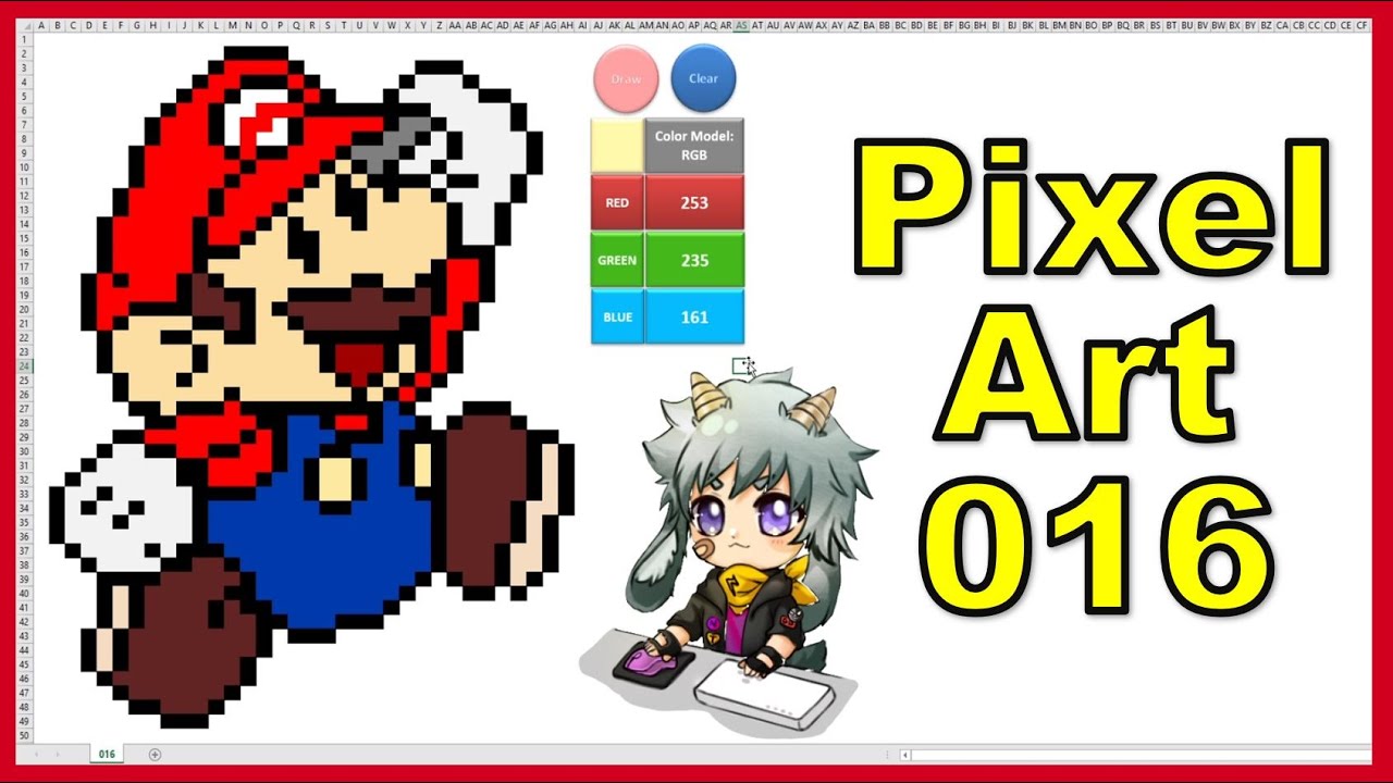How To Draw Paper Mario In Excel Pixel Art 016 Mario PixelMario 