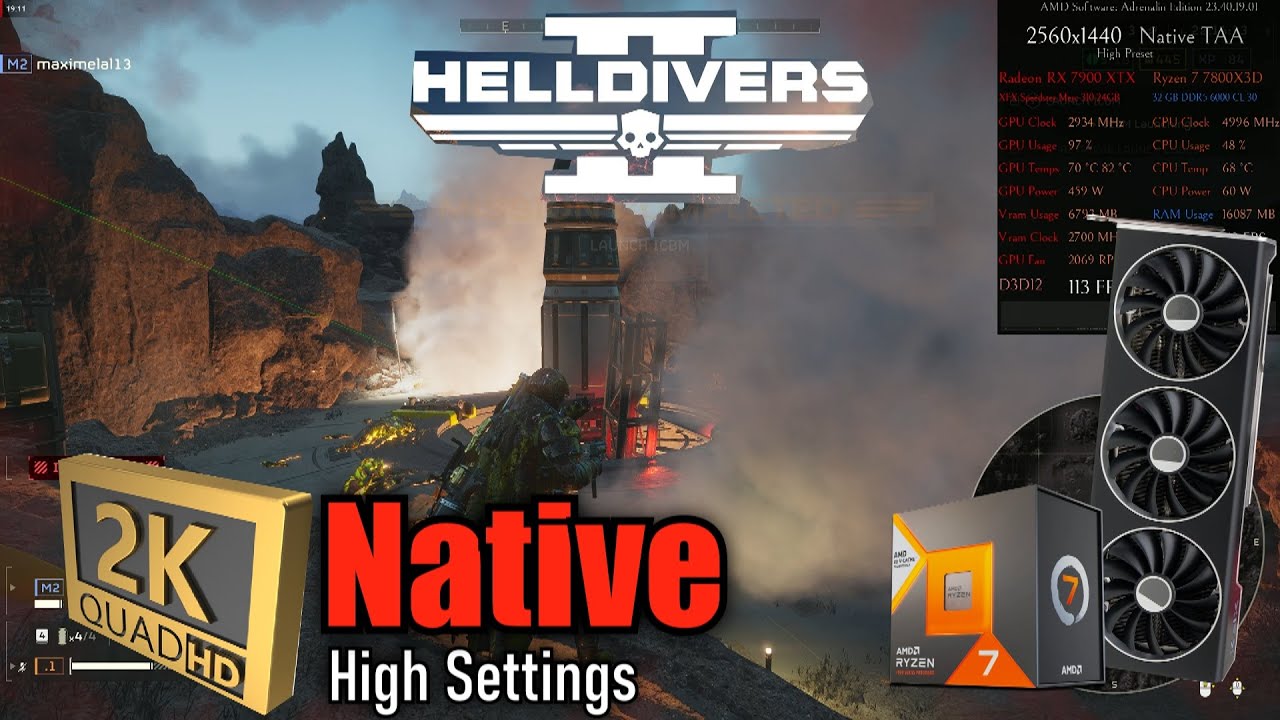 7900 XTX 🖥️ 7800X3D 🎮 Helldivers 2 @ 1440p Native + High Preset - YouTube