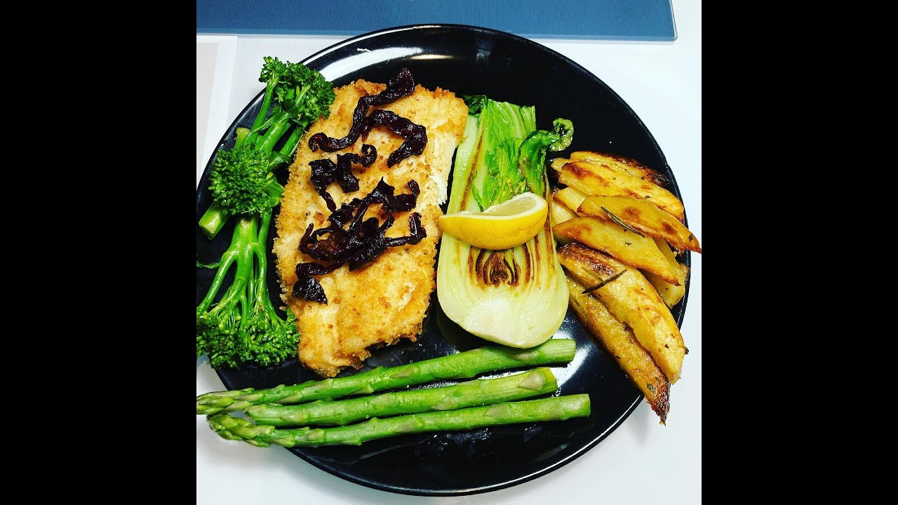 Breaded Plaice with Baked Potatoes and Vegetables - YouTube