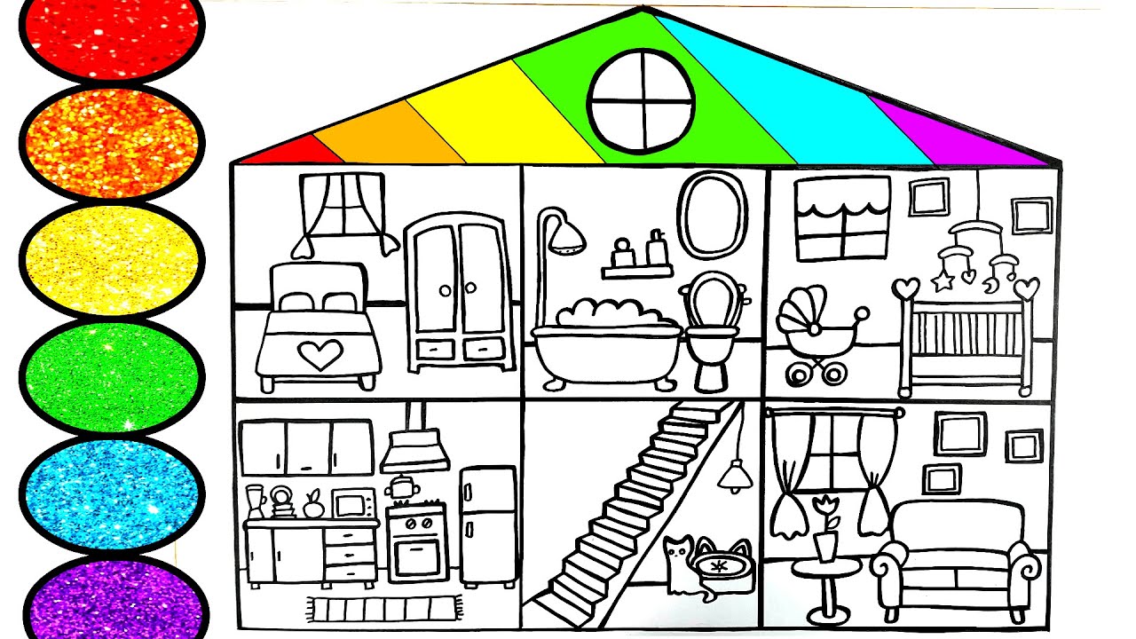 How to draw a Rainbow House- Kitchen Nursery Bathroom and others ...