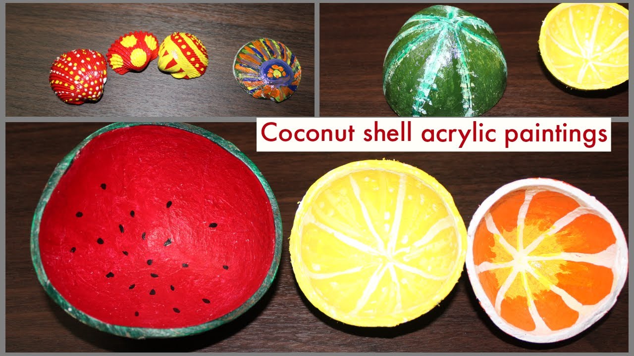 Coconut shell painting - small shell painting - DIY crafts for home ...