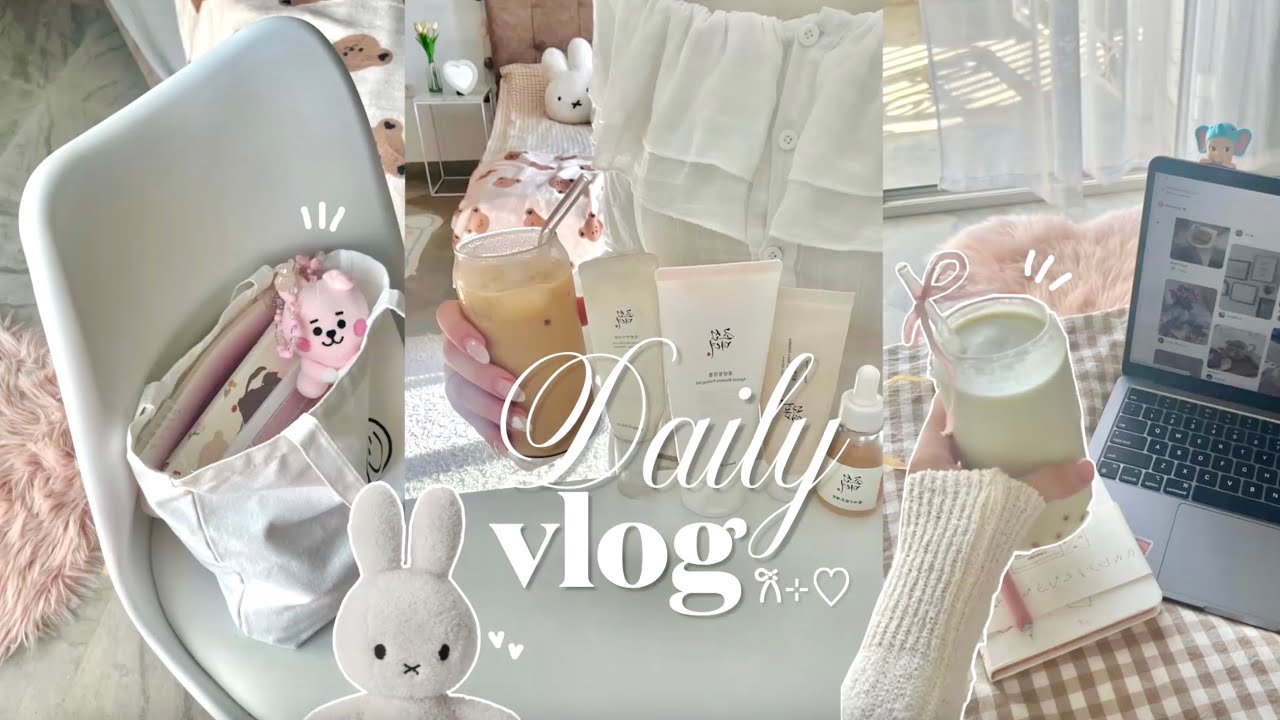 Daily vlog 🐰study with me, making matcha, café hopping, Korean market ...