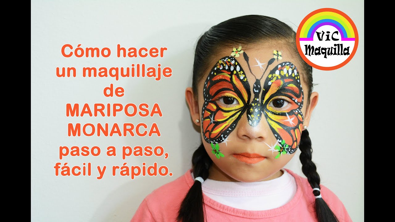 Cómo maquillar de MARIPOSA MONARCA PARA NIÑA, paso a paso/Pintacaritas ...