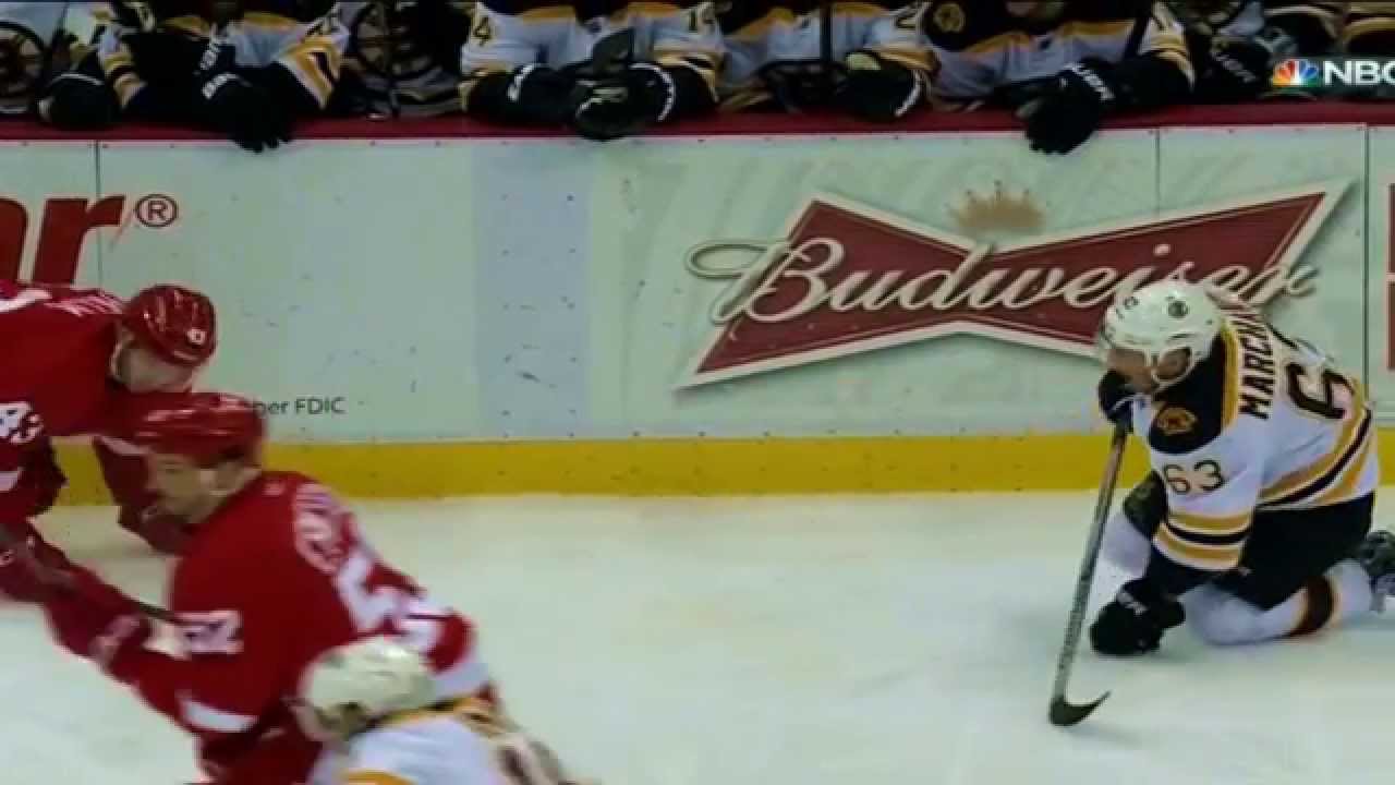 Darren Helm's clean hit on Brad Marchand - YouTube