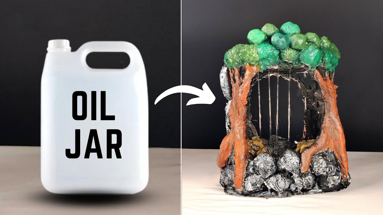 Amazing DIY PLASTIC JAR Concrete Water Fountain | Oil Jar Waterfall ...