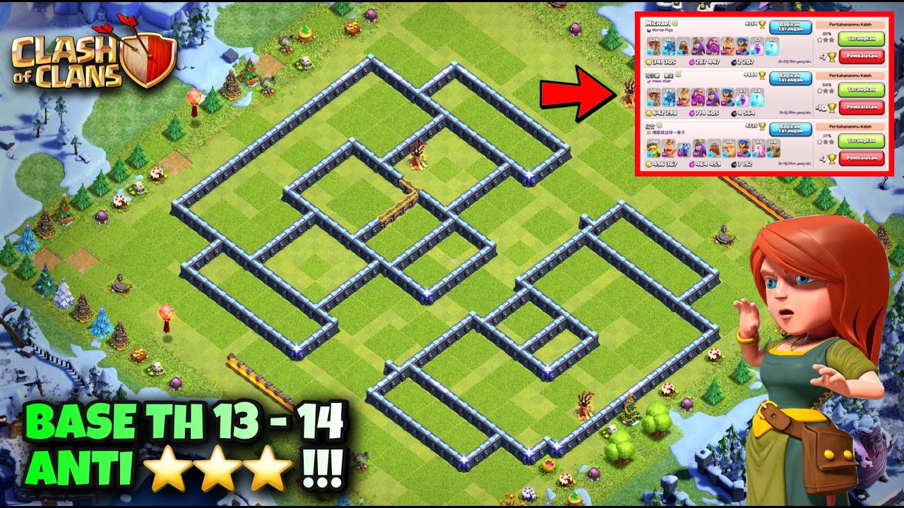 BASE TERKUAT COC TH 13 & 14 ANTI 3 BINTANG UPDATE TERBARU 2021 ...