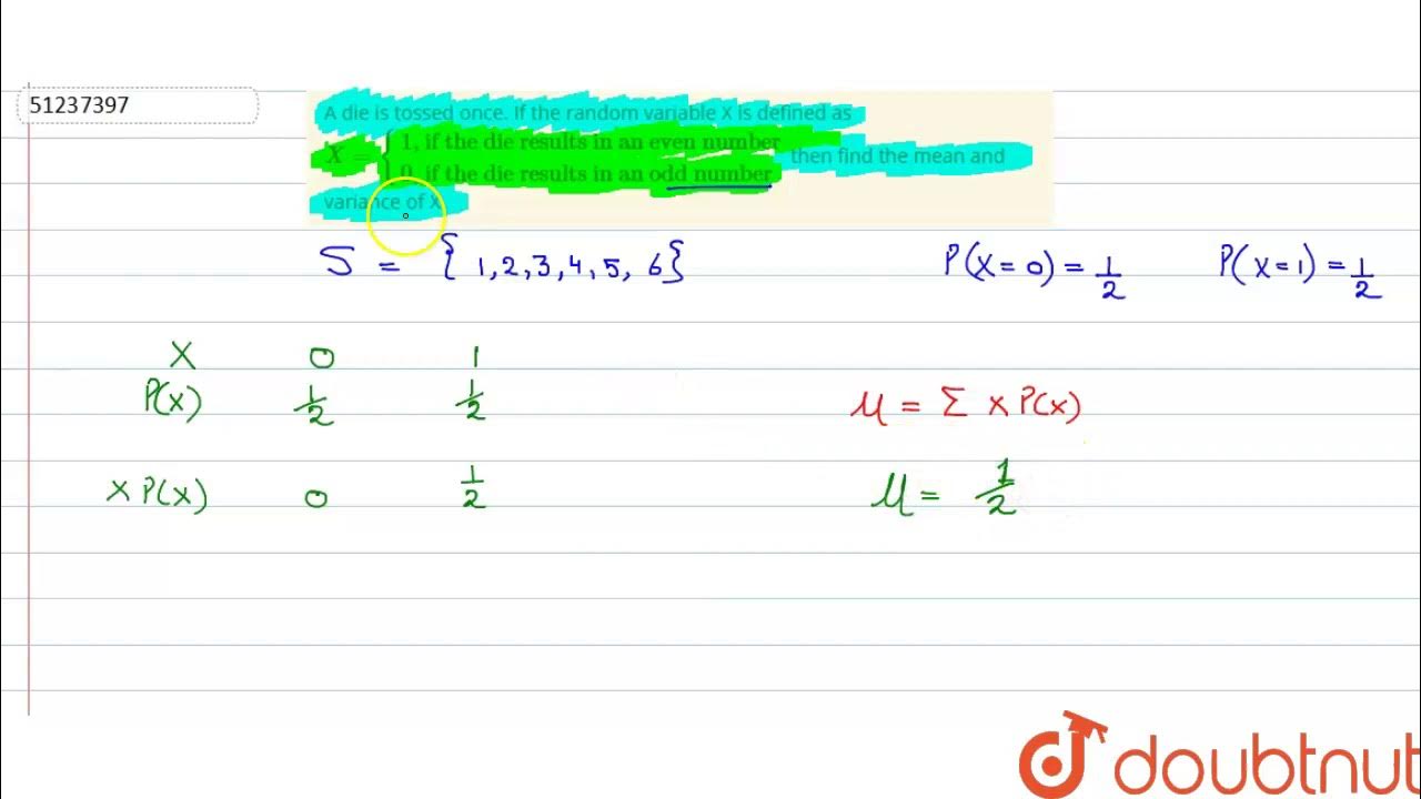 A die is tossed once. If the random variable X is defined as `X={{:("1, if the die results i ...