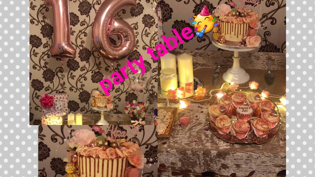 Rose gold themed party setup || 16 birthday party setup - YouTube