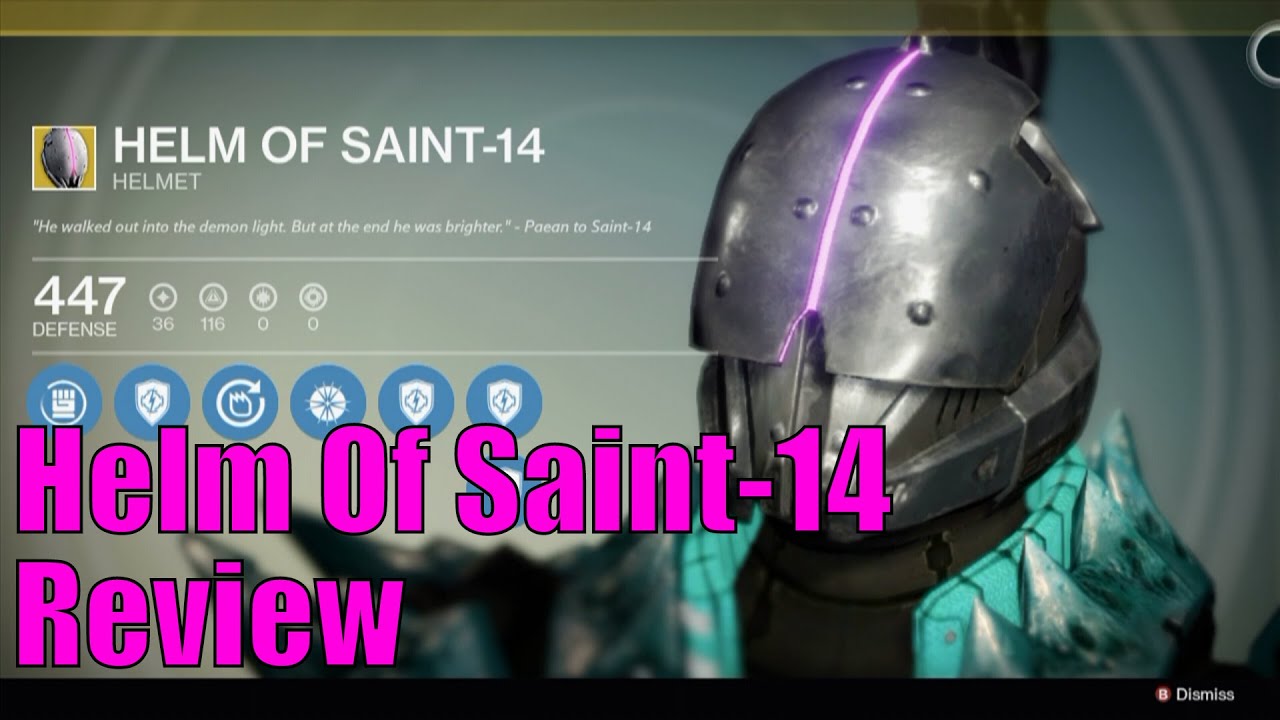 Destiny Exotic Titan Helmet Review - Helm Of Saint-14 - YouTube