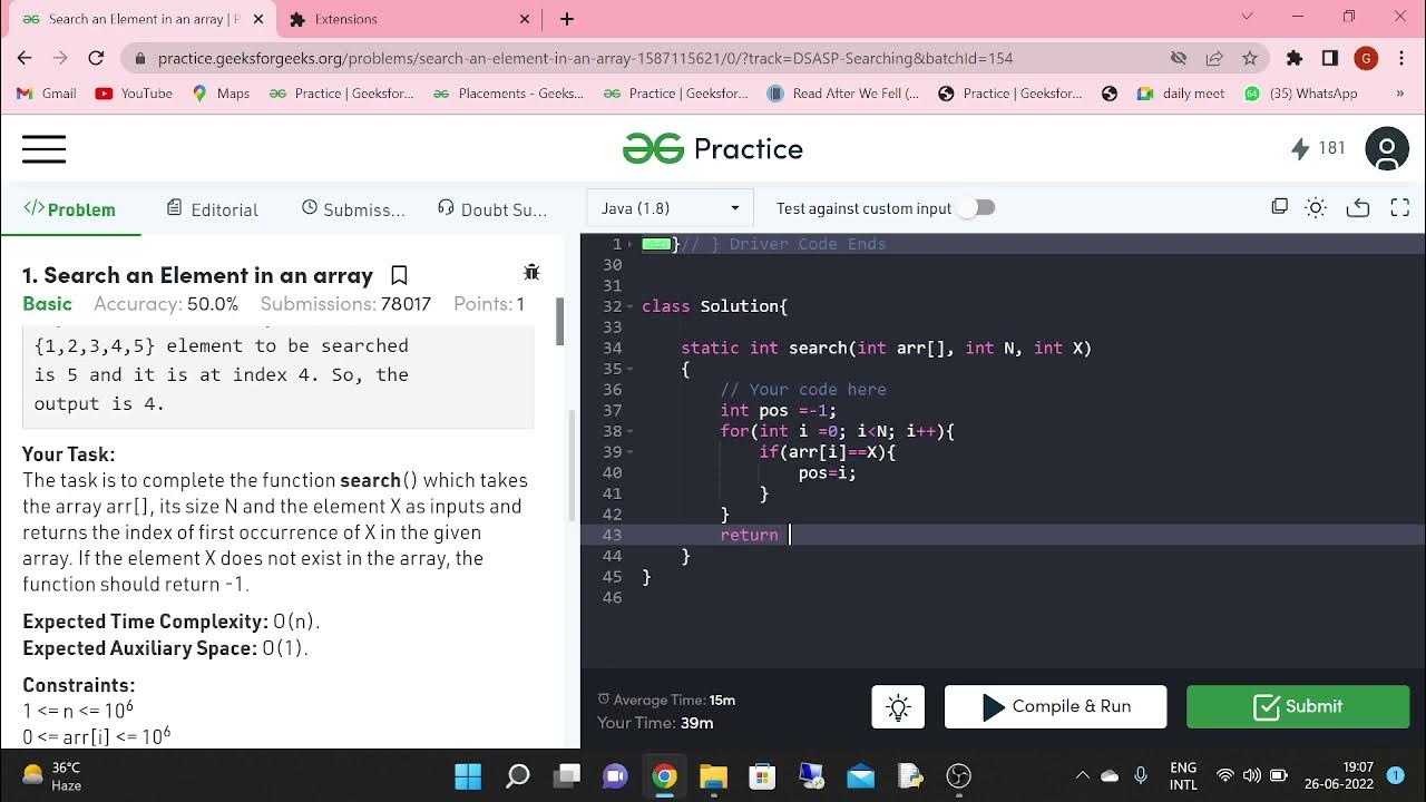 Serach an element in an array - Java - YouTube