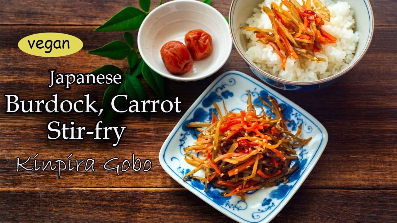 Japanese traditional vegan side dish recipe, Burdock and carrot stir ...