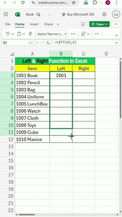 How To Use Left & Right Function In Excel | Excel Formula | Excel Function | Excel World - YouTube