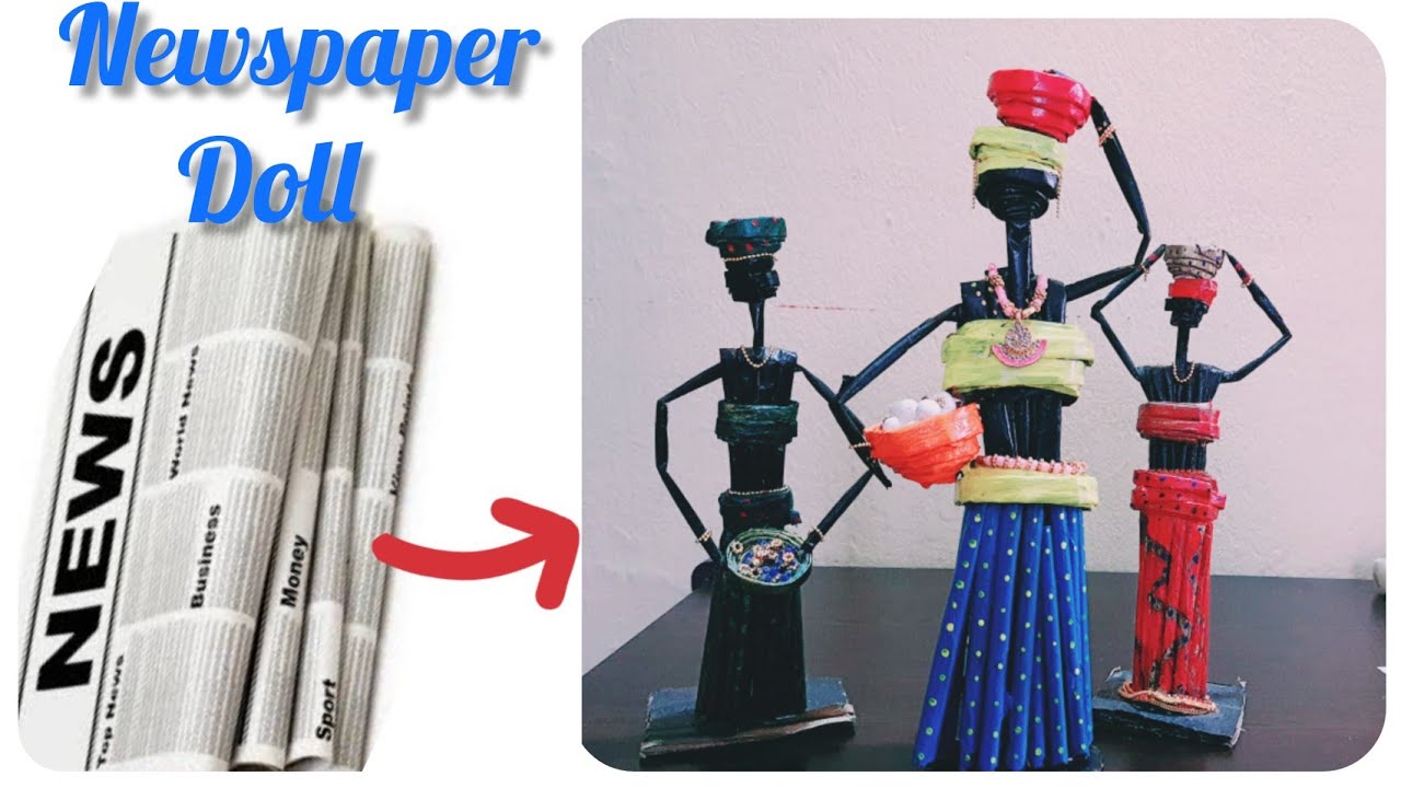 DIY Newspaper Craft/ How to make Newspaper Doll/ Waste material craft ...