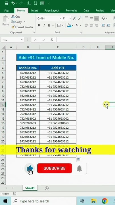 Add +91 before mobile number in Excel. #shorts #excelshortcuts #msexcel #exceltutorial #tally # ...