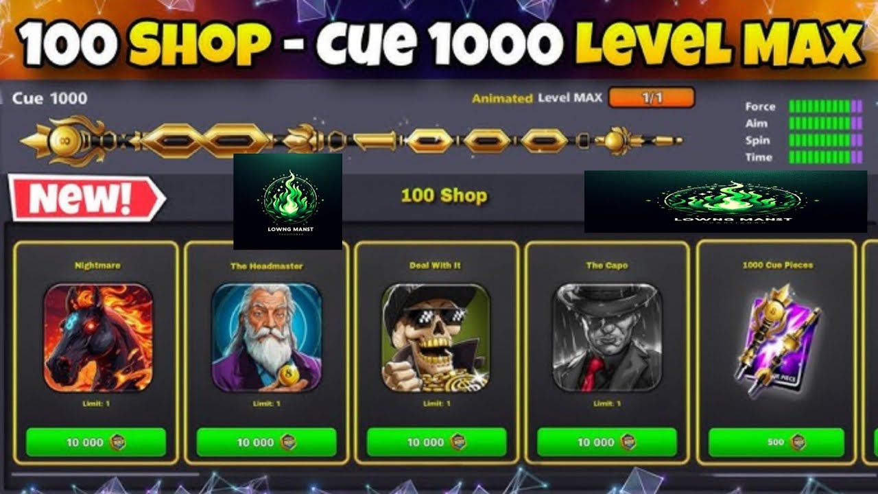 8 Ball Pool - Max Out Cue 1000 ! 😱 Unlock Animated Avatars & Cue + 100 ...