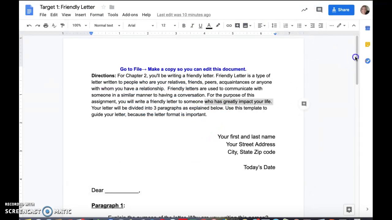 Target 1: Friendly Letter - YouTube