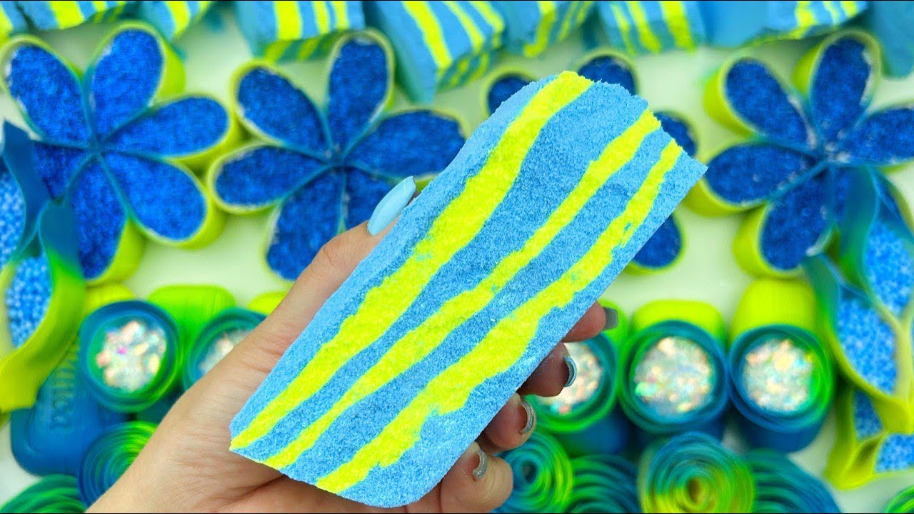 Baking soda★Hand crush soap stripes★Soap with starch and glitter★ASMR ...