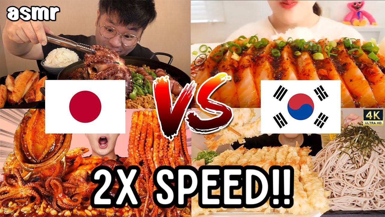 2x speed!! JAPANESE Vs Korean🇰🇷 Asmr Mukbang Eating compilations in ...
