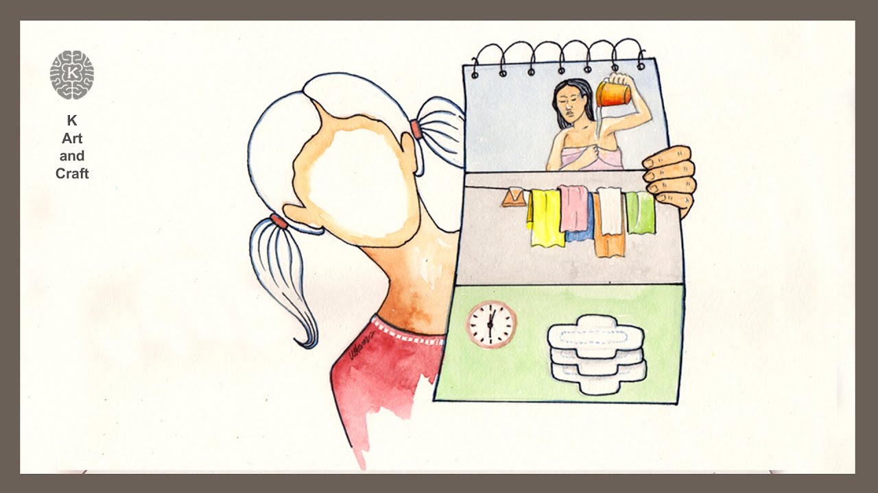 how to draw the cleanliness of the menstrual cycle by watercolor ...