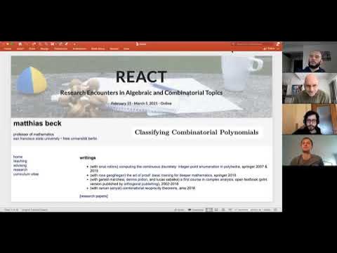 Classifying combinatorial polynomials (Lecture 1) Matthias Beck - REACT - YouTube