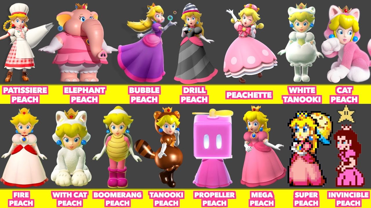 Evolution of Princess Peach Power-ups Game Graphics In Nintendo Games ...