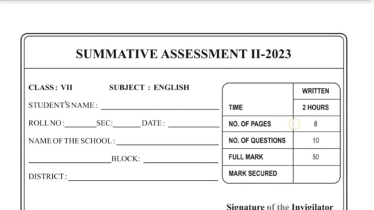 7th class SA-2 english exam real question paper 2023 / class 7th ...