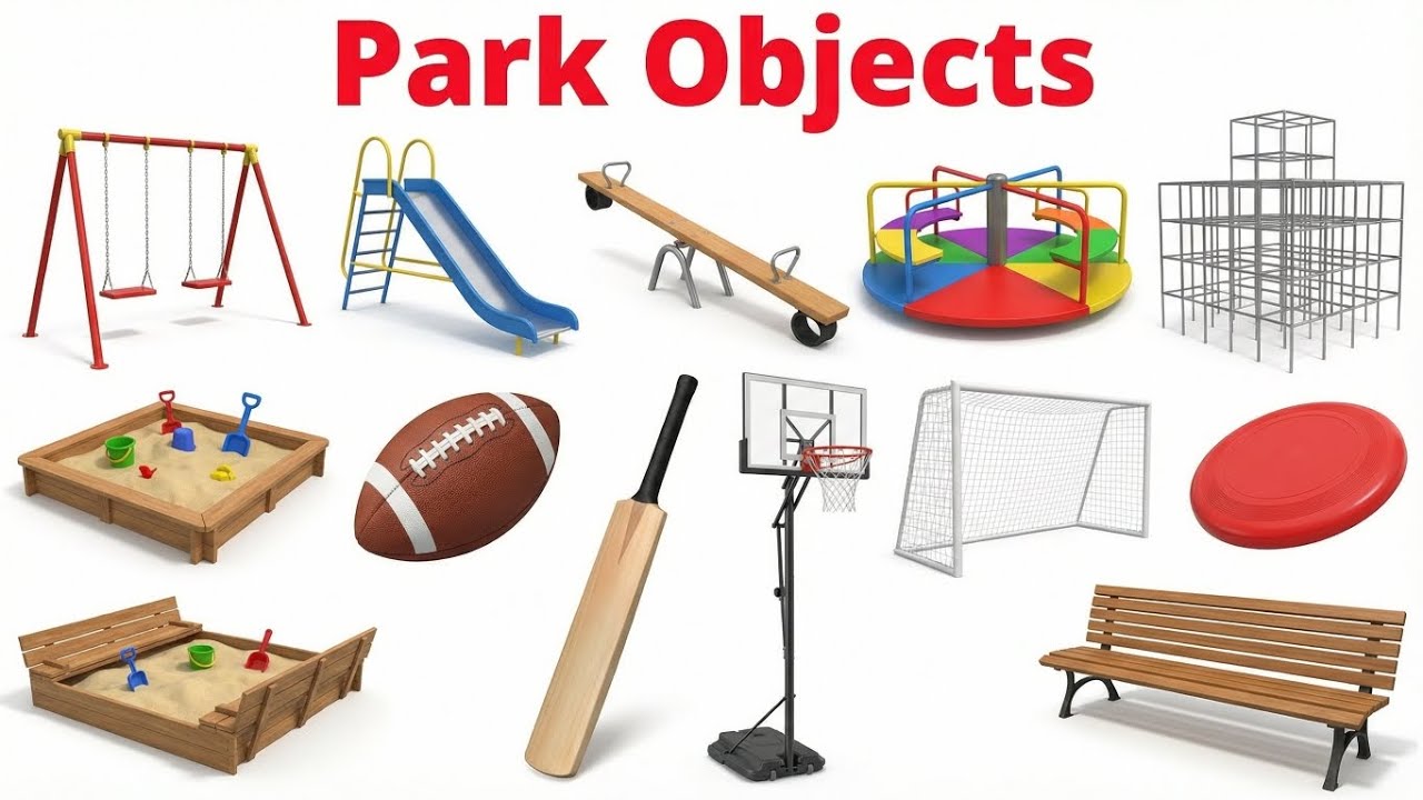 20 पार्क के मजेदार सामान | Learn Park Objects Name in English and Hindi ...