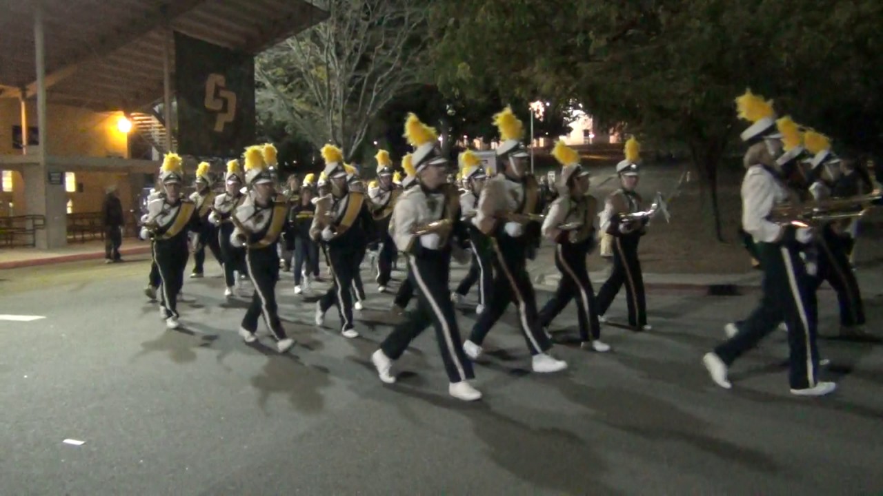 Cal Poly Mustang Band marching back to UU Plaza post football game Oct ...