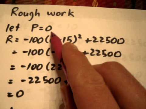 Determining Info from a Quadratic Word Problem (Revenue; page 215 #7 ...