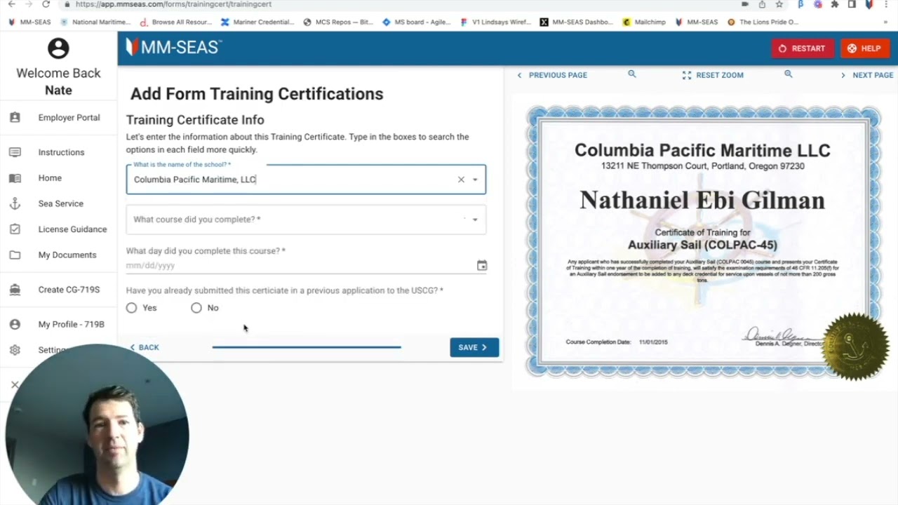 How do I add my USCG approved training to MM-SEAS?