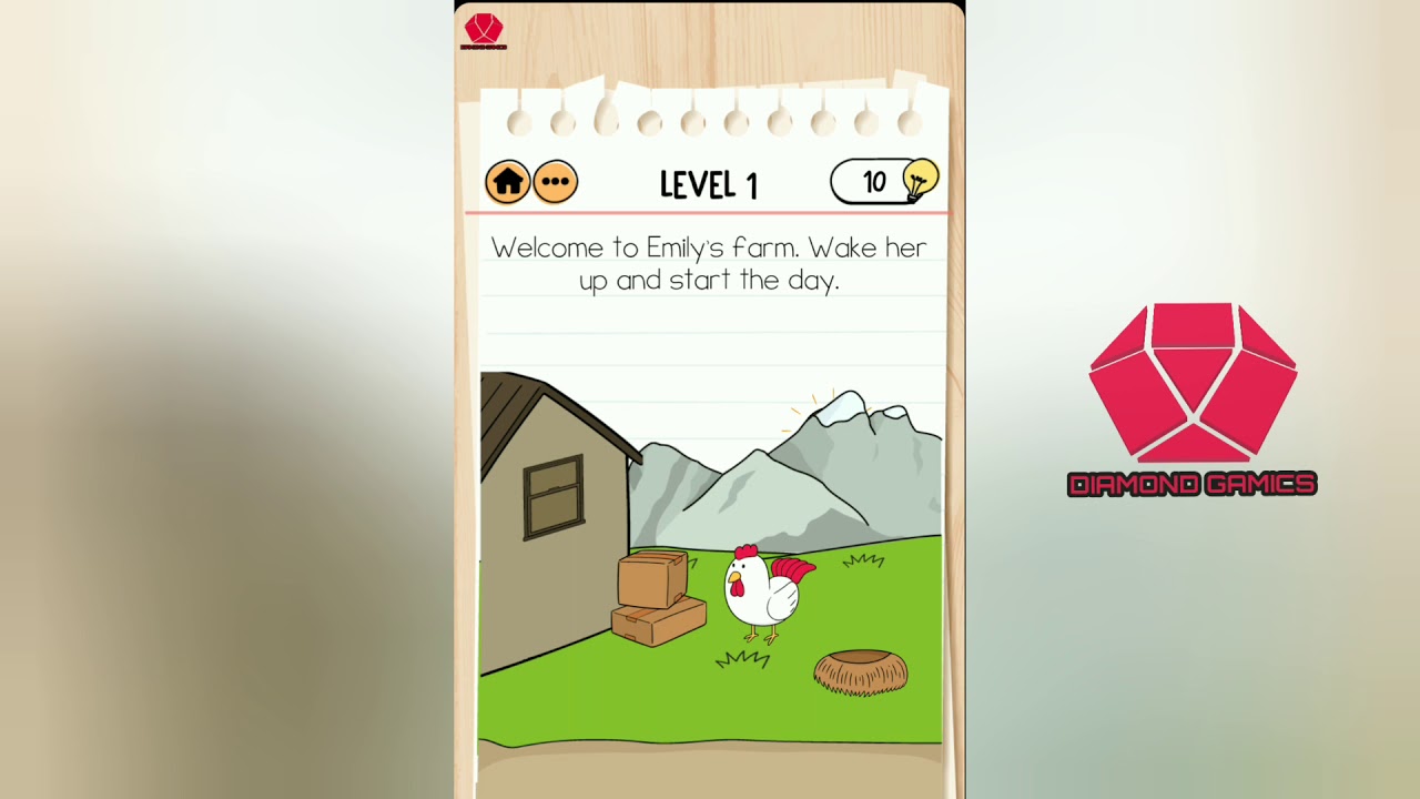 Brain Test 2 Emily's farm Level 1 welcome to emilys farm wake her up ...