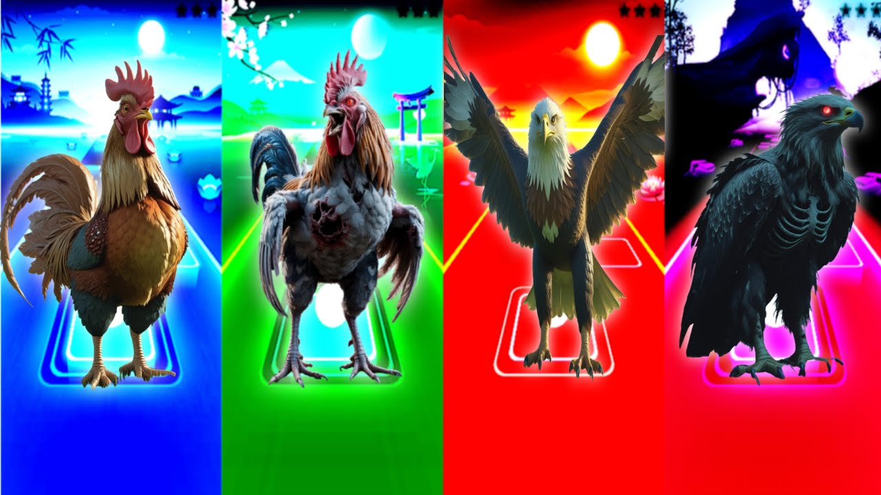 Funny Rooster🐓🆚Zombie Rooster🐓🆚Funny Eagle🦅🆚Zombie Eagle🦅| Tiles Hop ...