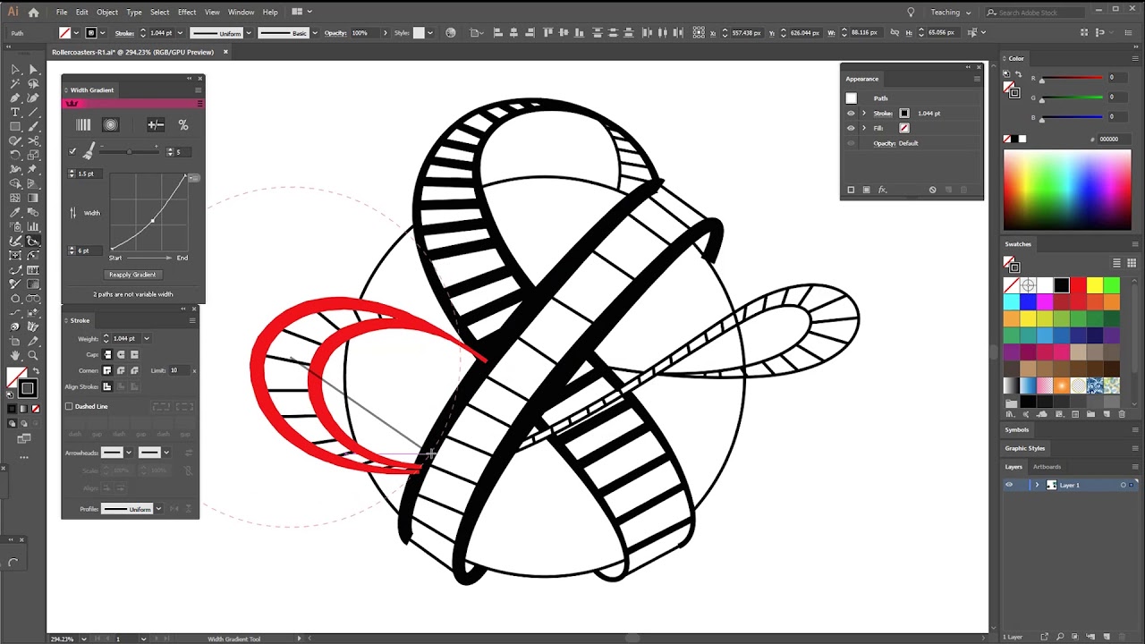 Create Rollercoaster Tracks with Astute Graphics Width Gradient - YouTube