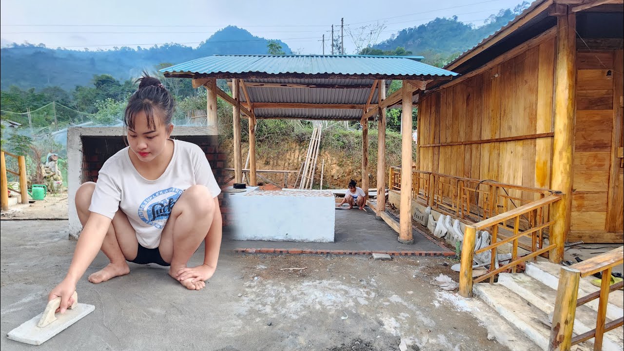 Building a wooden kitchen: Completing the kitchen floor leveling work-CABIN |Trieu Thi Hoa - YouTube