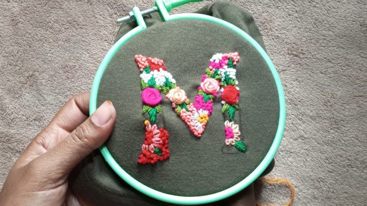 Floral Alphabet Hand Embroidery Letter M |Alphabet Hand Embroidery ...