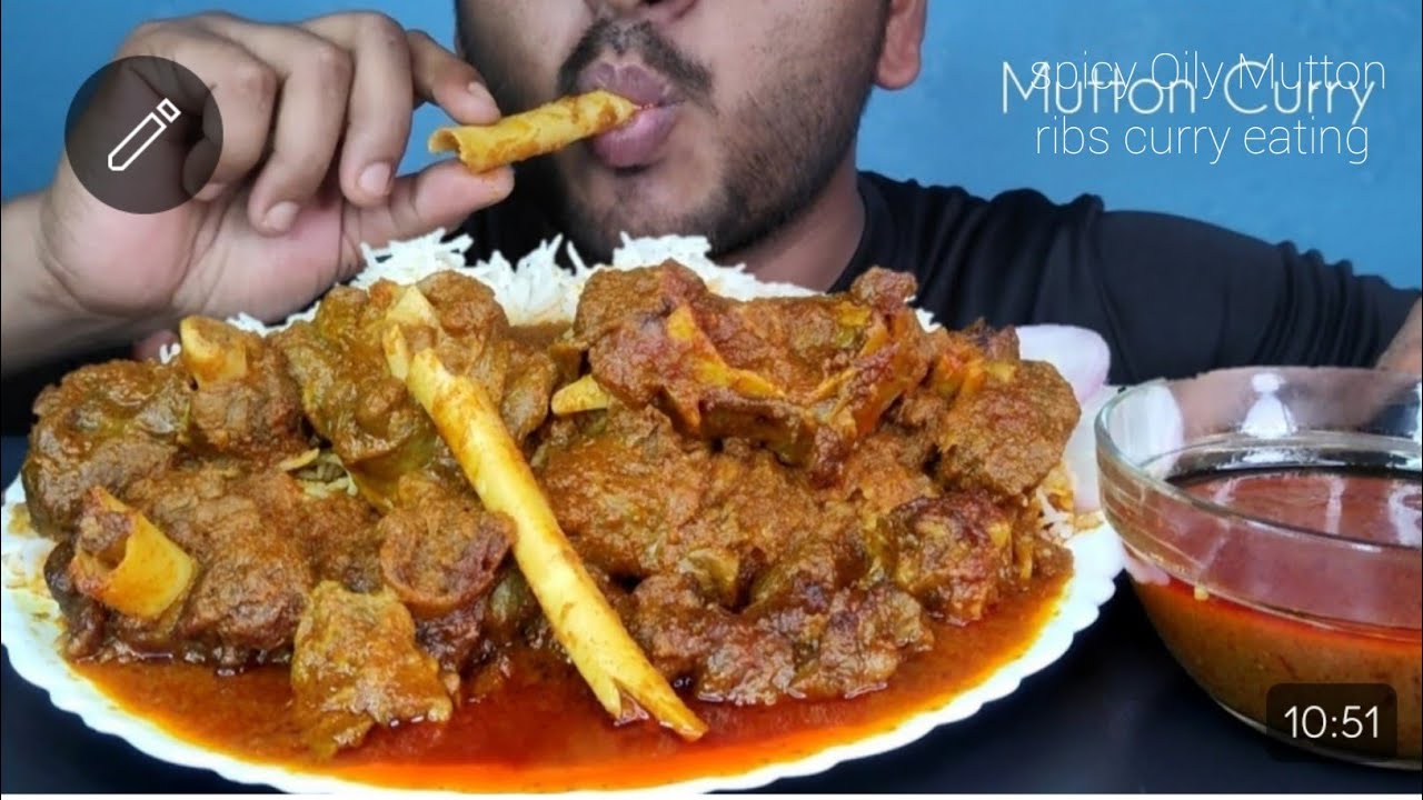 Spicy Oily Mutton Nalli Curry Eating With Rice | Mutton Bone Marrow ...