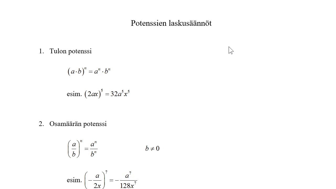 2.2 Potenssien laskusäännöt - YouTube