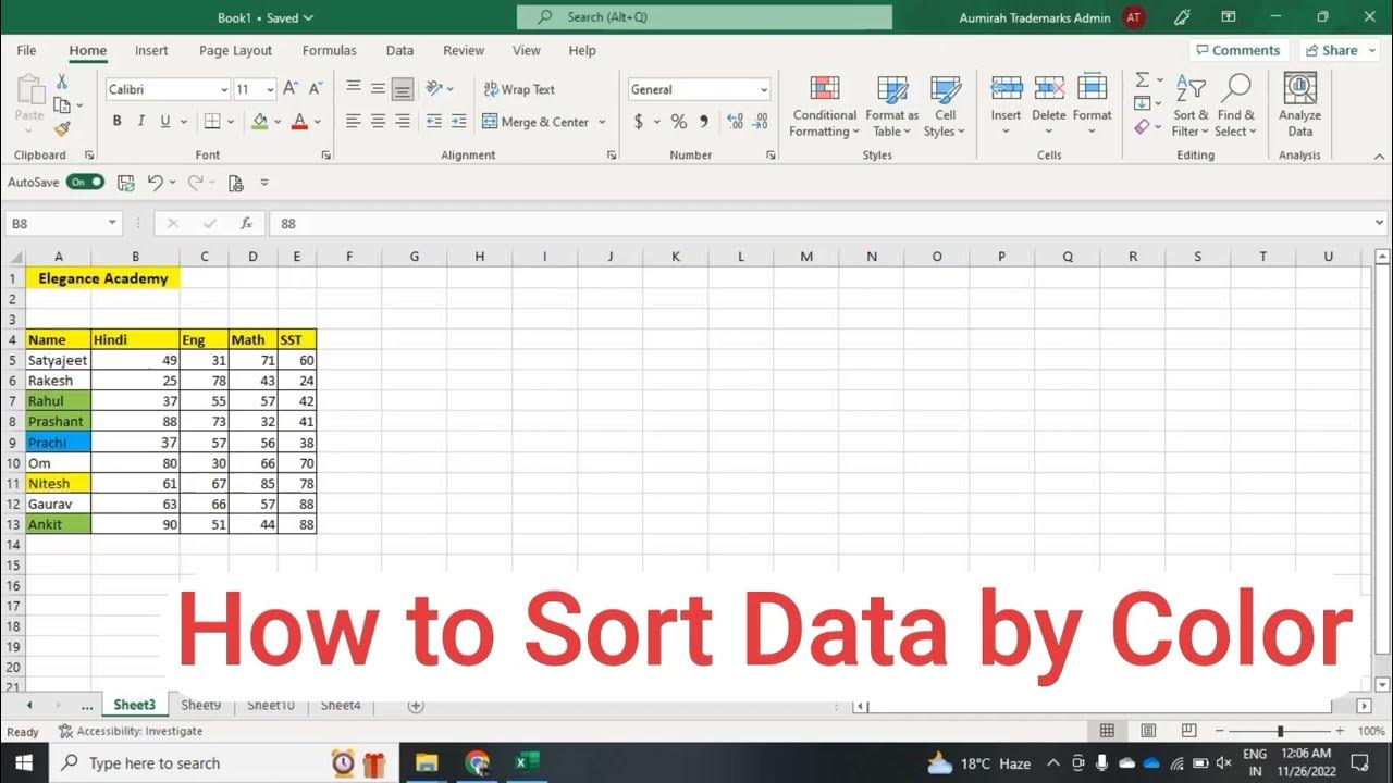 How to Sort Data by Color in Hindi | Data Kaise Sort Kare | #exceltips #msexceltutorial #msexcel ...