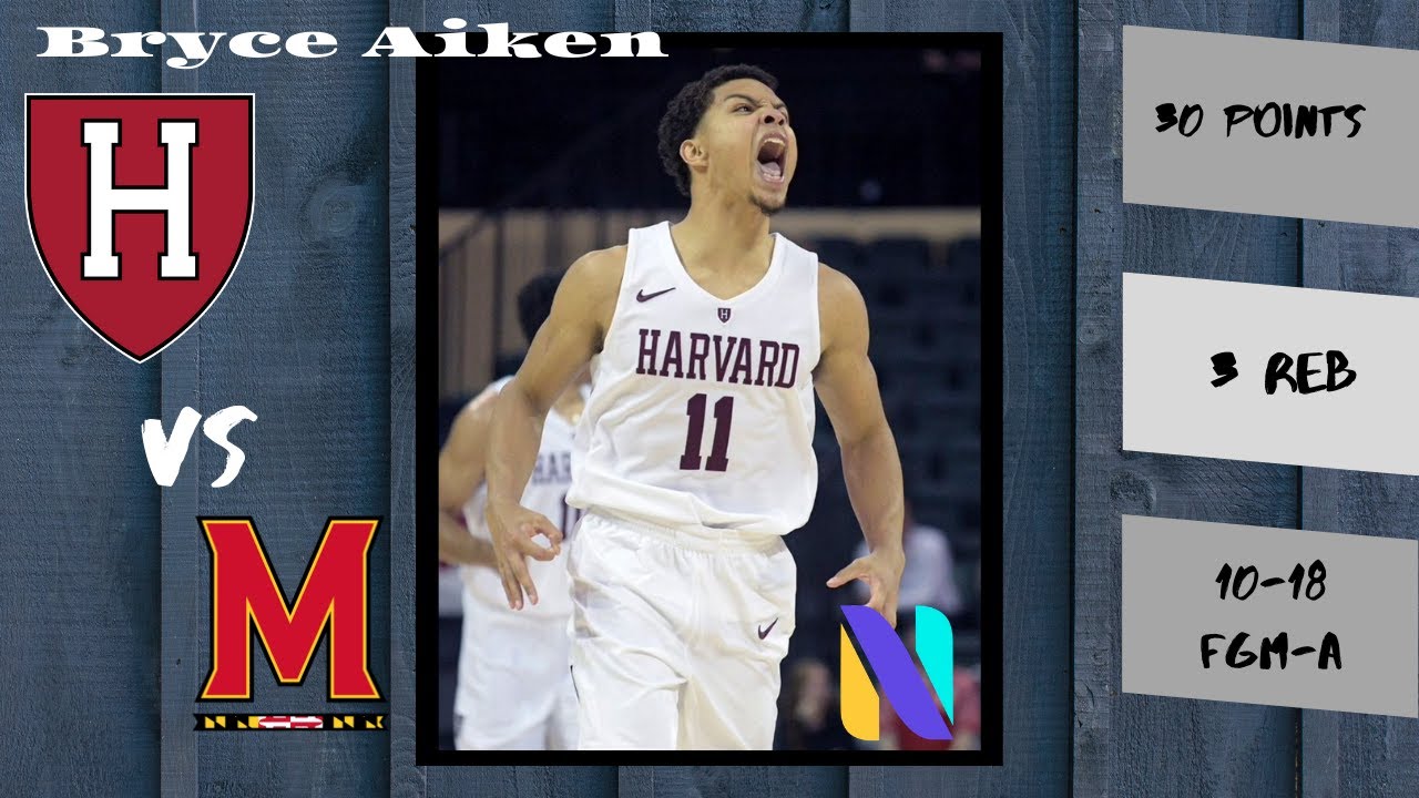 Bryce Aiken Harvard Crimson 30 PTS 3 REBS vs Maryland Terrapins | ELITE ...