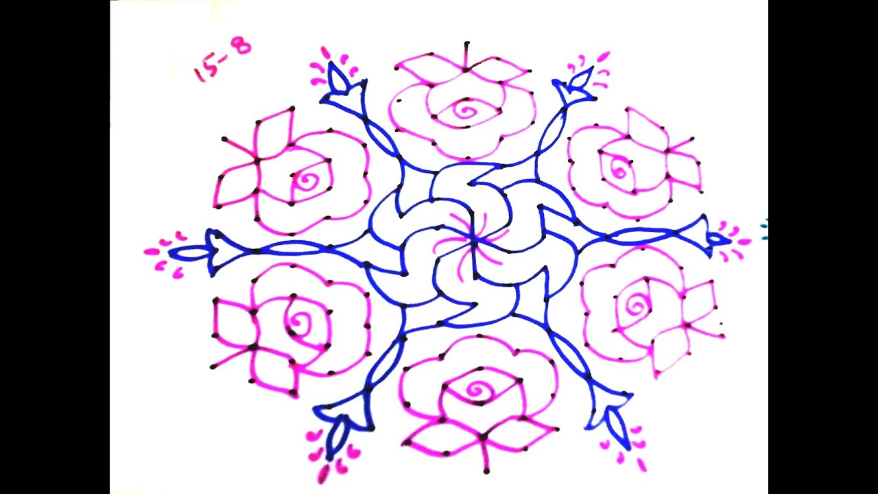 144) - 15x8 dots Design flower, rose Rangoli, muggu, kolam, telugu ...