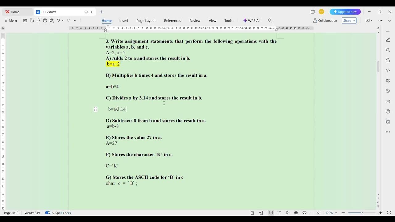 Ch- 2, Ex- 4 | Write assignment statements that perform the following ...