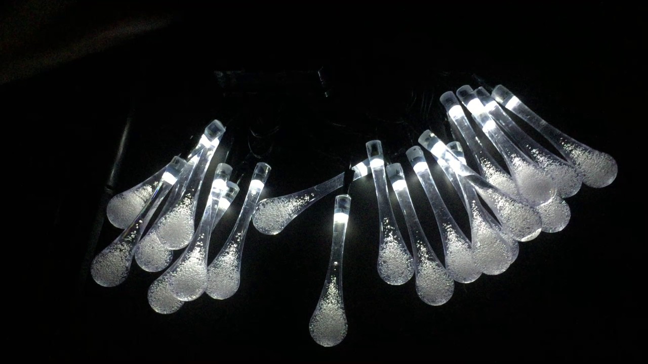 LED Solar Powered Water Drop String Lights - White Color - YouTube
